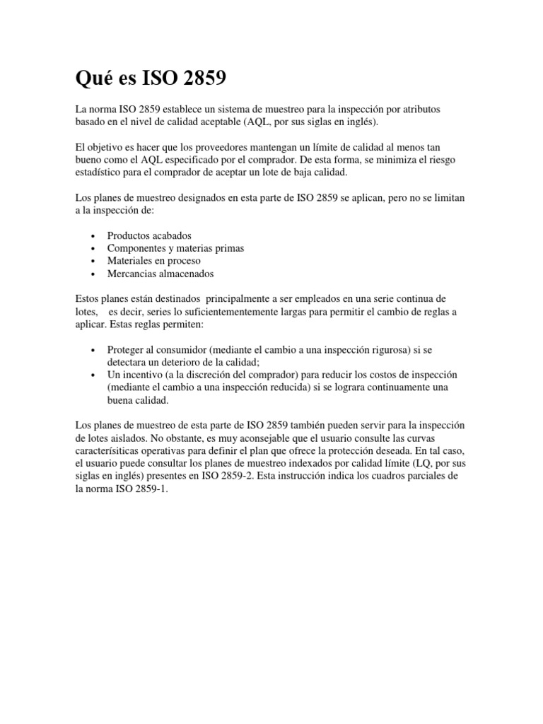 Guía sobre la norma ISO 2859 y muestreo | PDF | Muestreo (Estadísticas ...