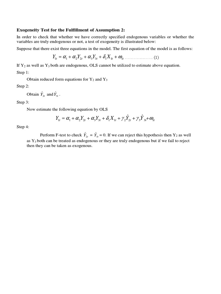 X Y Y Y: Exogeneity Test For The Fulfillment of Assumption 2 | PDF