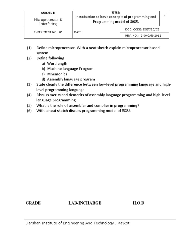 Mpi Lab Manual (Exp 1 To 6) | PDF | Instruction Set | Assembly Language