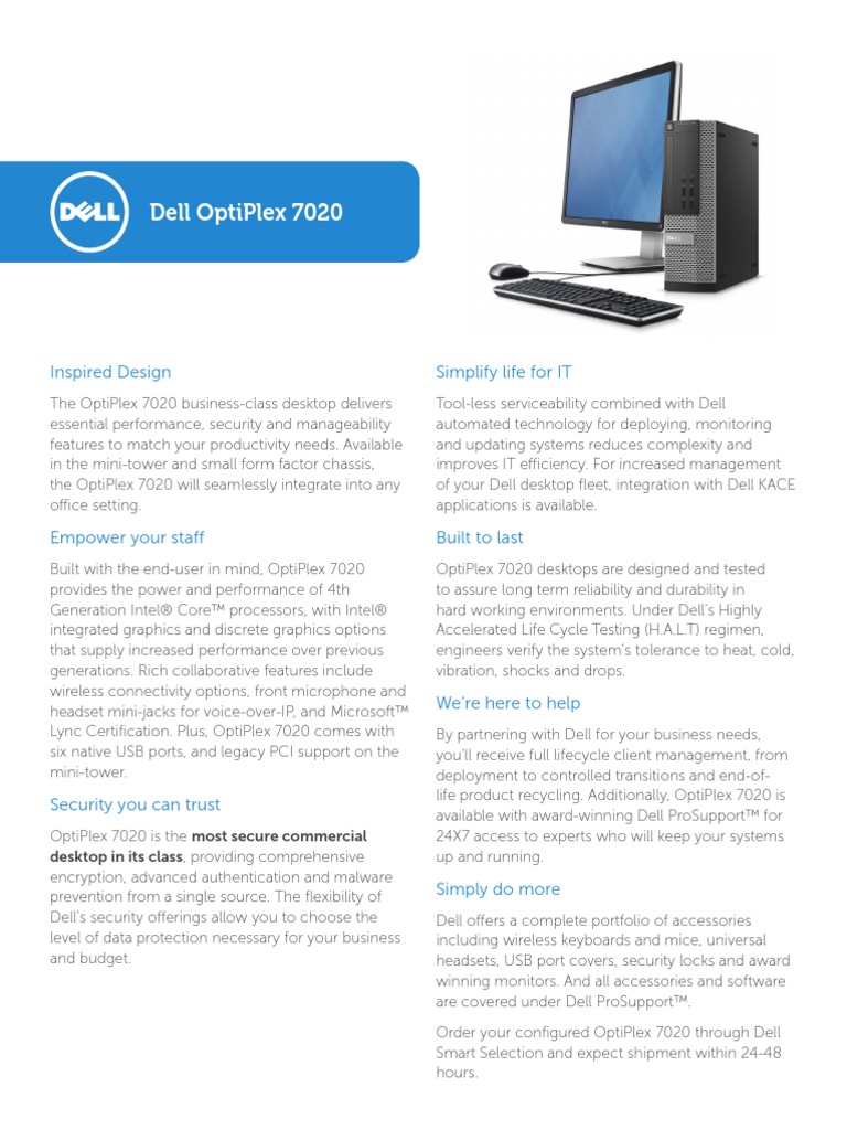 CSG en XX ALL OptiPlex 7020 Technical Spec Sheet | Dell | Computer Hardware