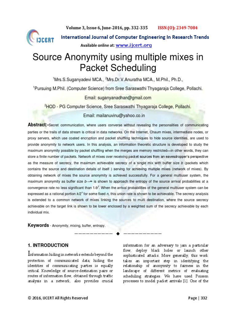 Source Anonymity Using Multiple Mixes in Packet Scheduling | PDF | Anonymity | Network Packet