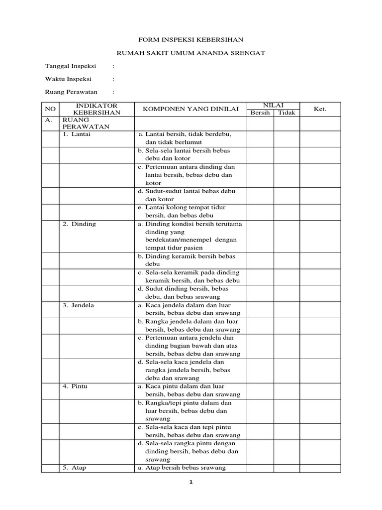 Form Inspeksi Kebersihan Fix | PDF