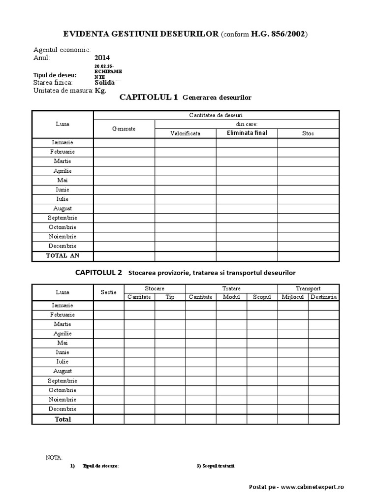 Registru evidenta deseuri