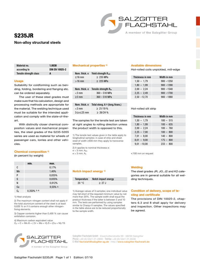 S235JR | PDF | Rolling (Metalworking) | Structural Steel