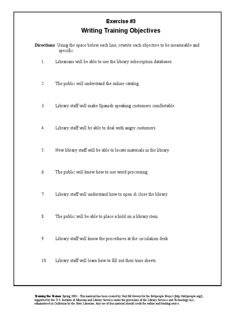 Measurable Library Training Objectives | PDF