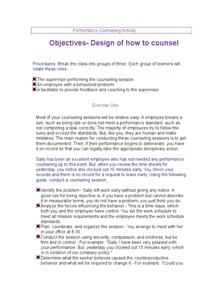 Performance Counseling Activity | PDF | Time | Reason
