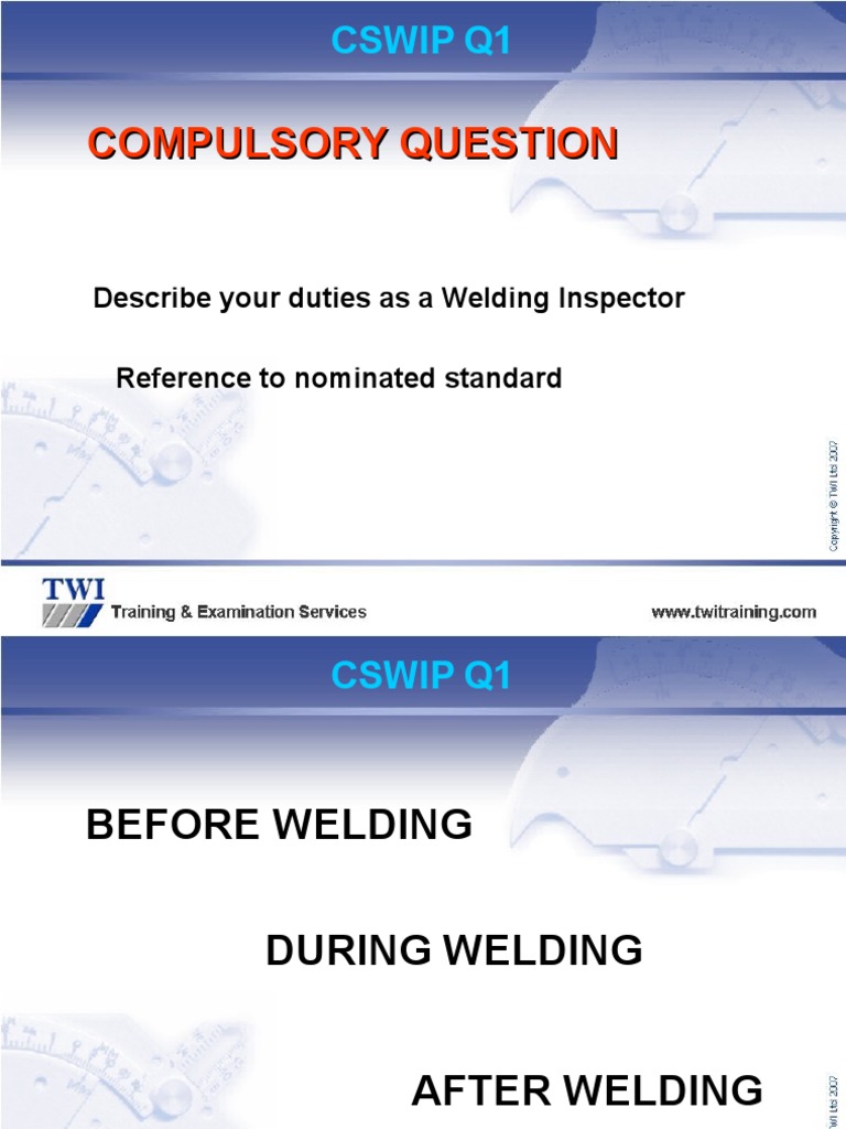 CSWIP 3 1 Practice Questions | PDF | Welding | Construction