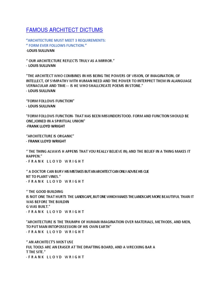 Famous Architect Dictums | PDF