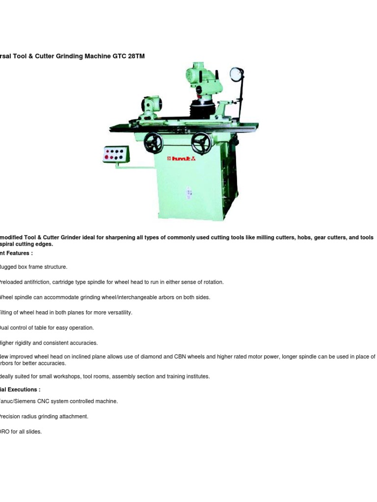 Universal Tool & Cutter Grinding Machine GTC 28TM - HMT MT - HTML 2 | PDF