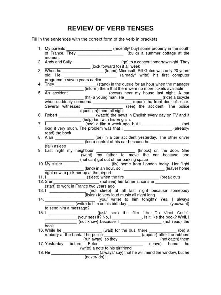 Review of Verb Tenses | PDF | English Language