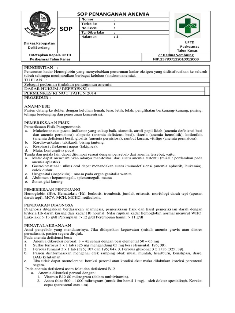 Sop Anemia | PDF