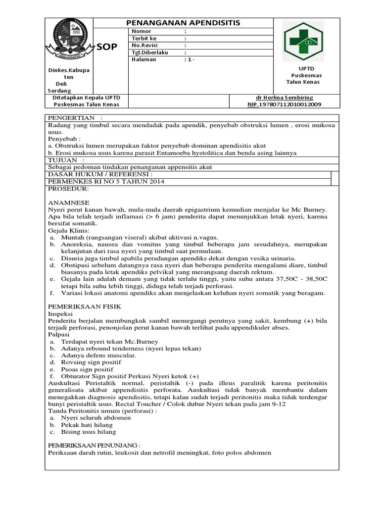 Sop Apendisitis | PDF