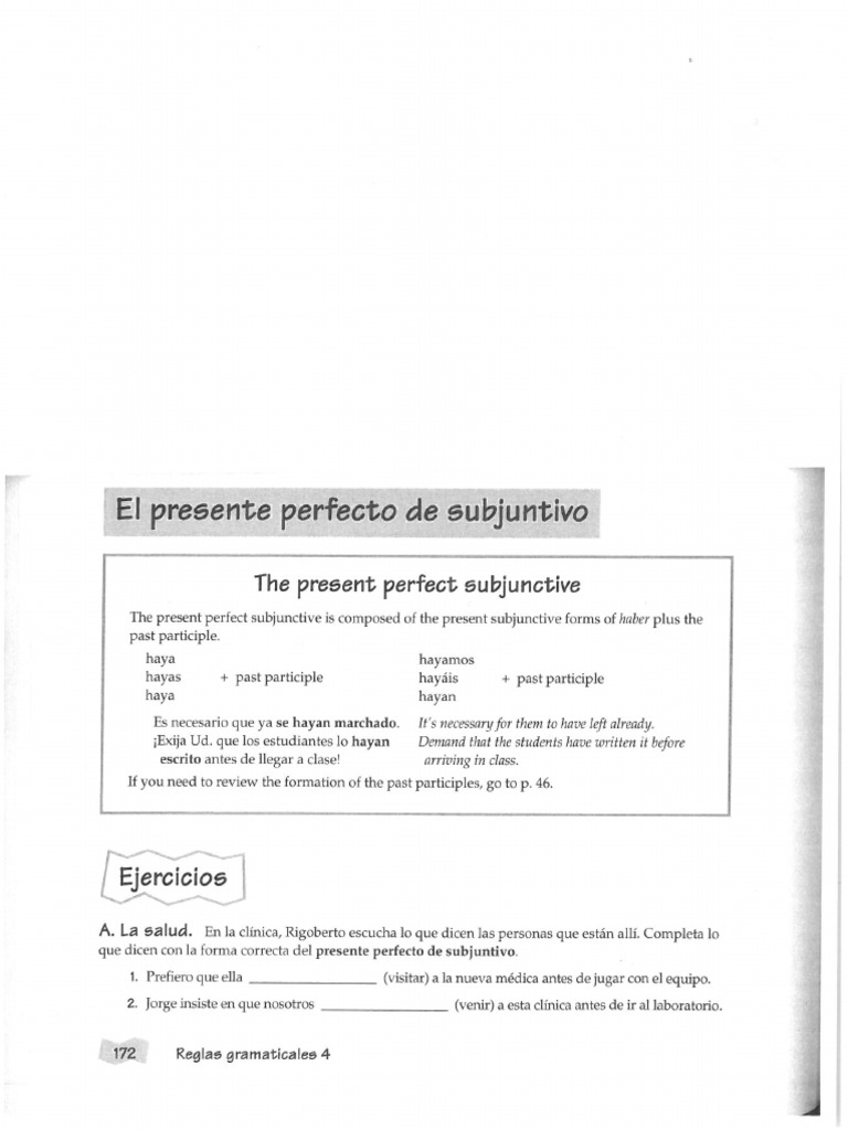 Gramatica & Ejercicios - Presente Perfecto Subjuntivo | PDF