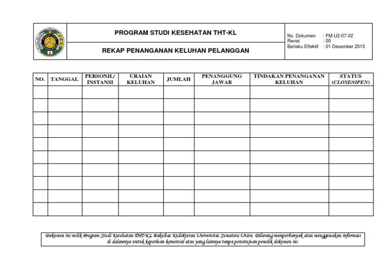 Buku Log Daftar Penanganan Keluhan Pelanggan | PDF