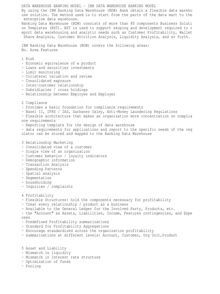 IBM Banking Data Warehouse Overview | PDF | Data Warehouse | Profit ...