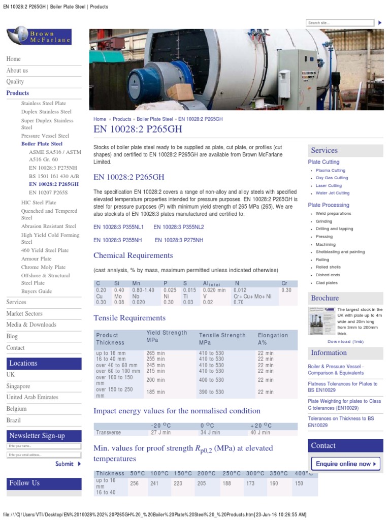 EN 10028-2 P265GH Boiler Steel Guide | PDF | Structural Steel | Sheet Metal