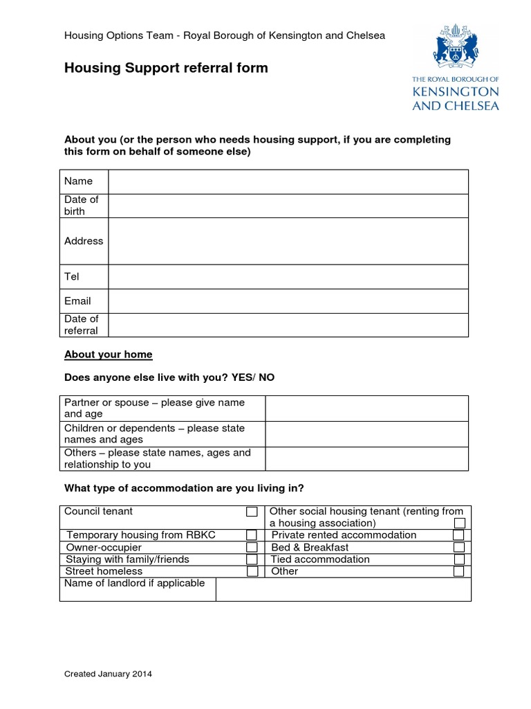 Housing Support Referral Form - RBKC | PDF | Race And Ethnicity In The ...