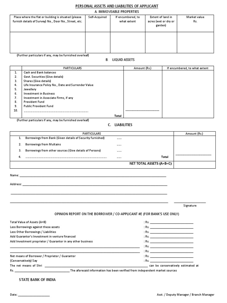 Sbi Assets & Liabilities Format | PDF | Investing | Business