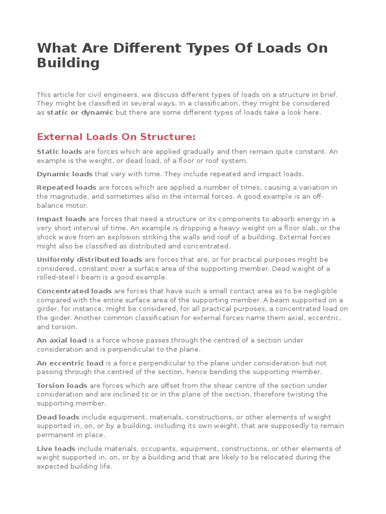 Different Types of Loads | Structural Load | Force