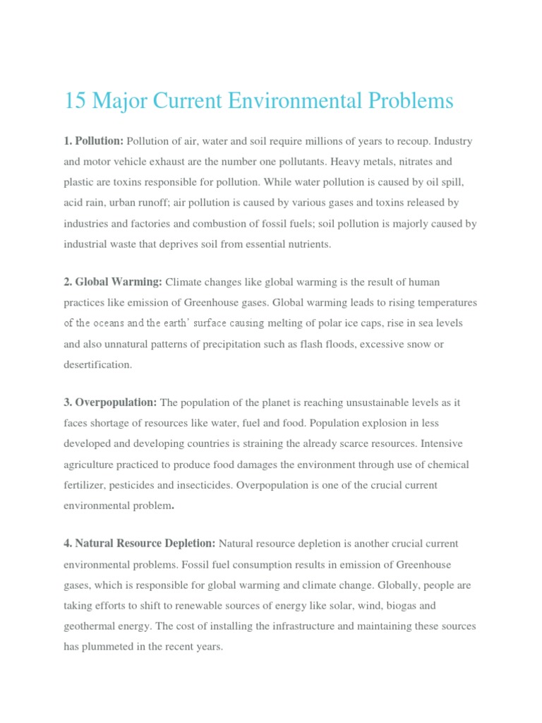 15 Major Current Environmental Problems | PDF | Global Warming | Human ...