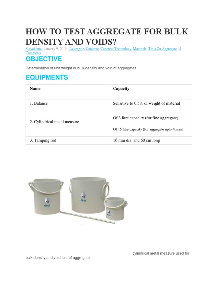 How To Test Aggregate For Bulk Density and Voids | PDF | Density | Volume
