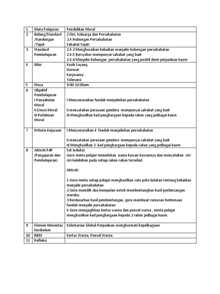 contoh rph pendidikan moral - Bella Avery