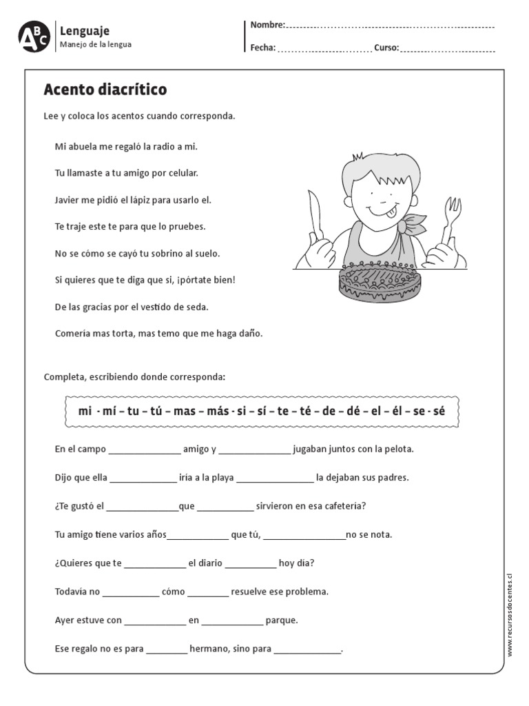Acentuación diacrítica: Ejercicio de identificación y uso de tildes | PDF