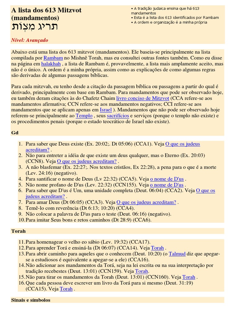 A Lista Dos 613 Mitzvot PDF | PDF | Páscoa judaica | Idolatria