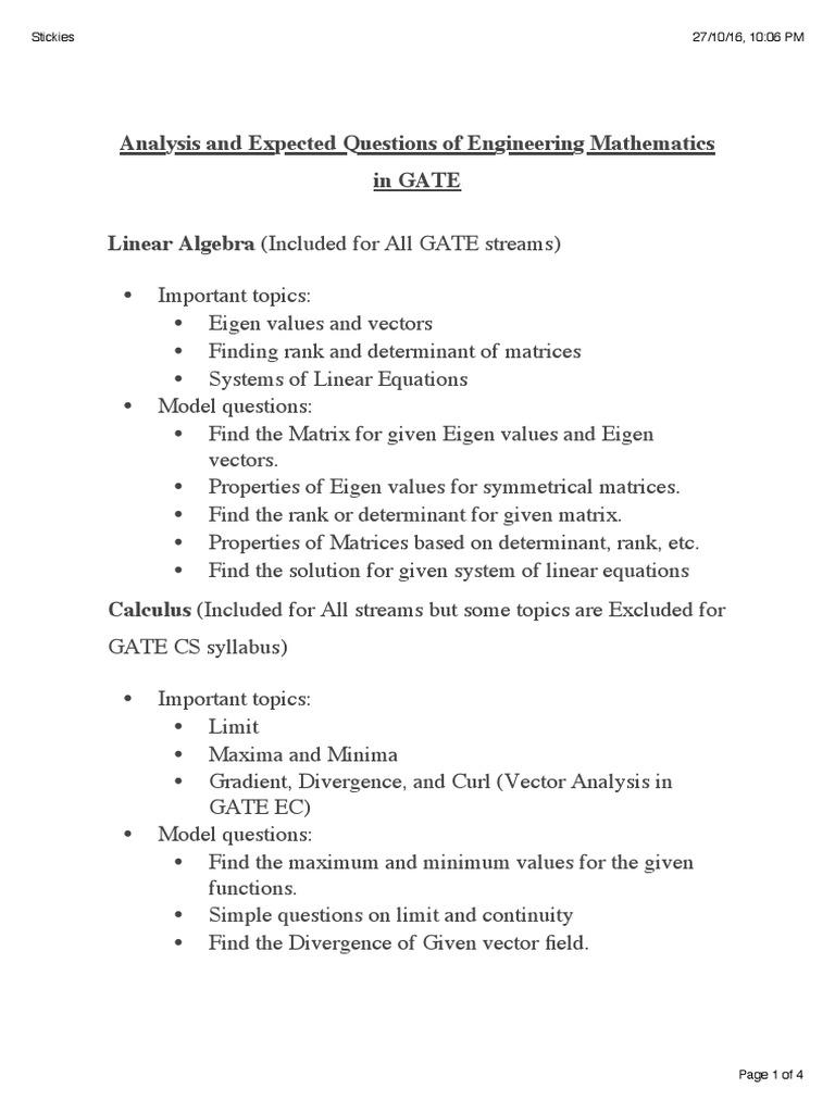 Gate Maths | PDF | Matrix (Mathematics) | Eigenvalues And Eigenvectors