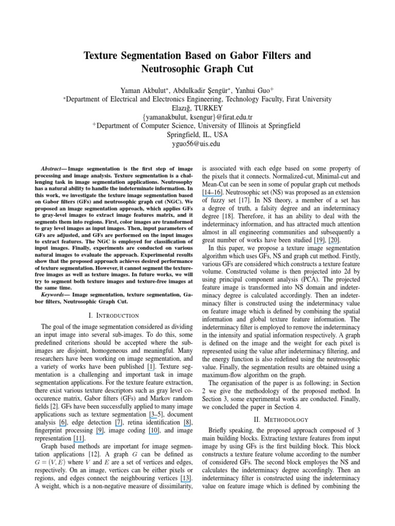 Texture Segmentation Based On Gabor Filters and Neutrosophic Graph Cut | PDF | Image ...
