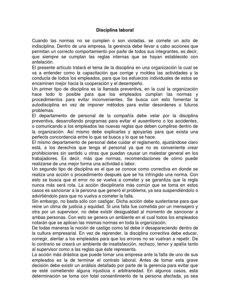 Disciplina Laboral | Descargar gratis PDF | Disciplinas | Derecho laboral