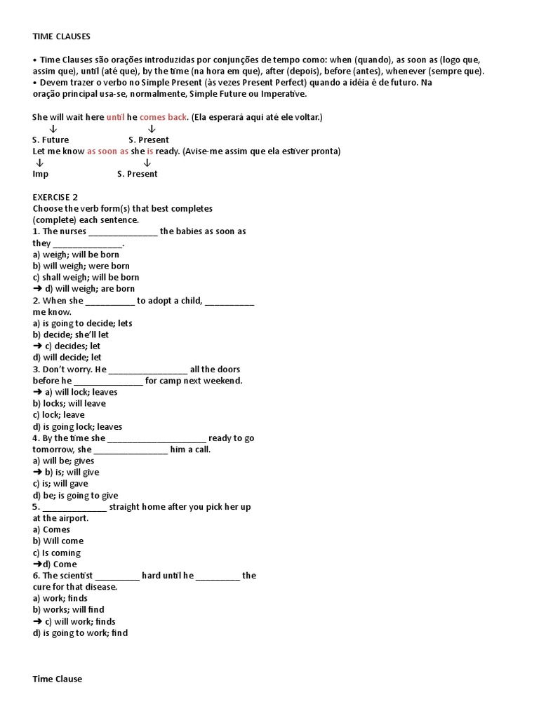 Time Clauses - English Course | PDF | Comma | Semantic Units