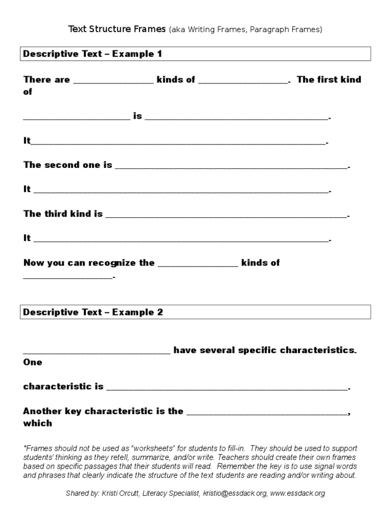 Writing Frames for Structured Texts | PDF | Learning | Semiotics