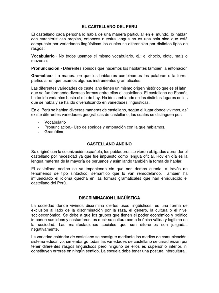 Variedades del Castellano en Perú | PDF | Lengua española | Dialecto