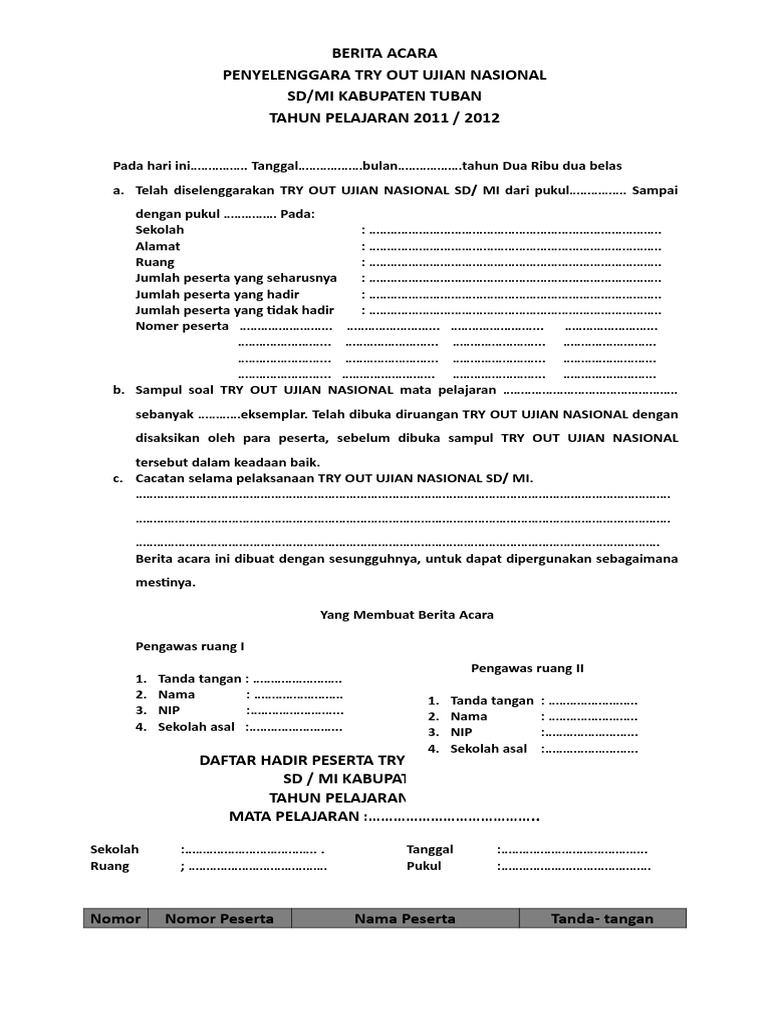 Berita Acara Try Out | PDF