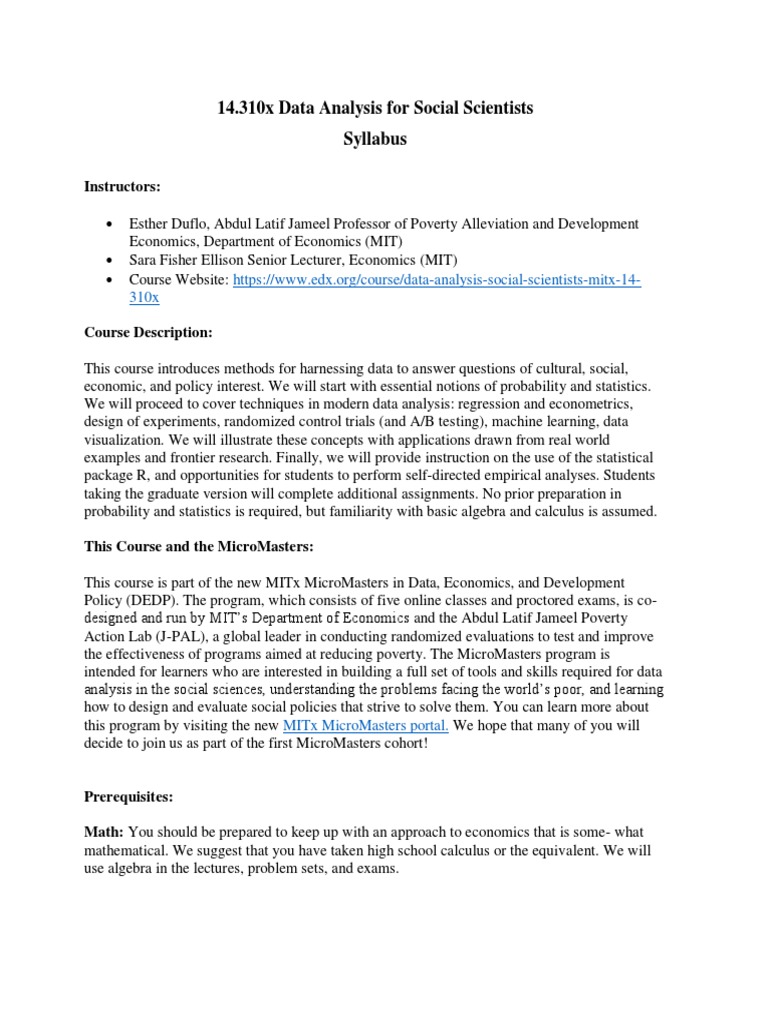 Syllabus of 14.130X Taught in MIT | PDF | Instrumental Variable ...