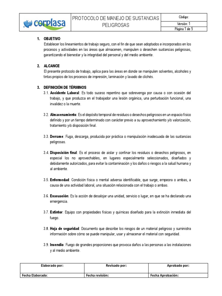 Protocolo de Manejo de Sustancias Peligrosas | PDF | Residuos | Bienestar