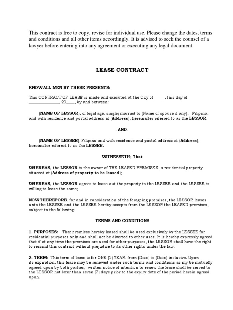 Standard Residential Lease Agreement Template | PDF | Lease | Civil Law ...