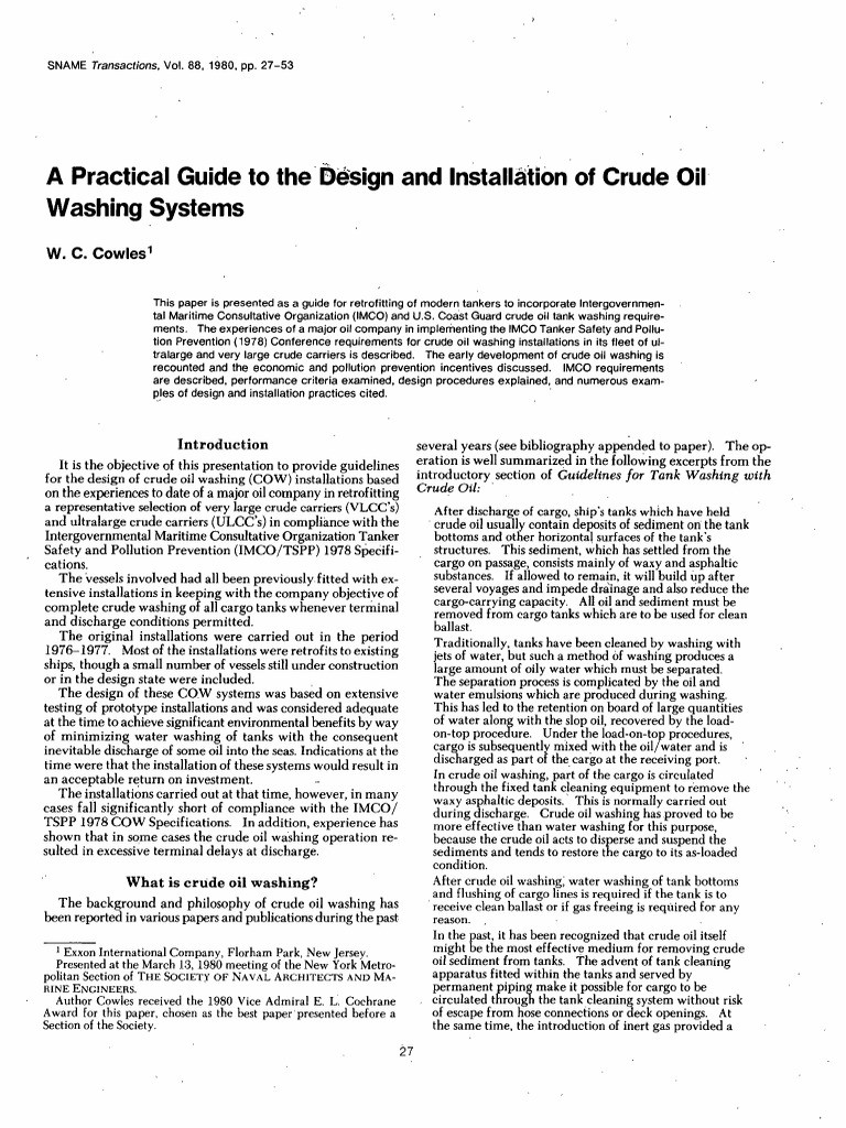 Design of COW Machine | PDF | Oil Tanker | Water Transport