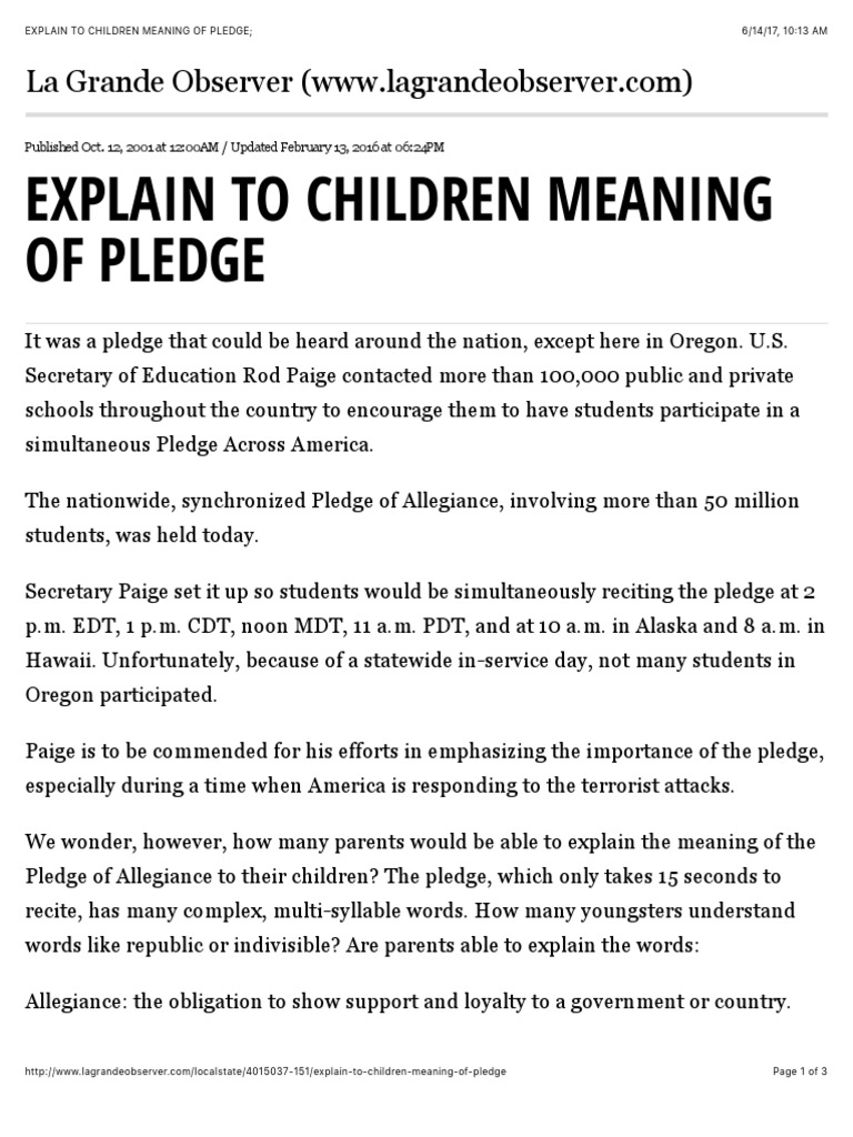 Explaining the Pledge of Allegiance | PDF | Pledge Of Allegiance ...