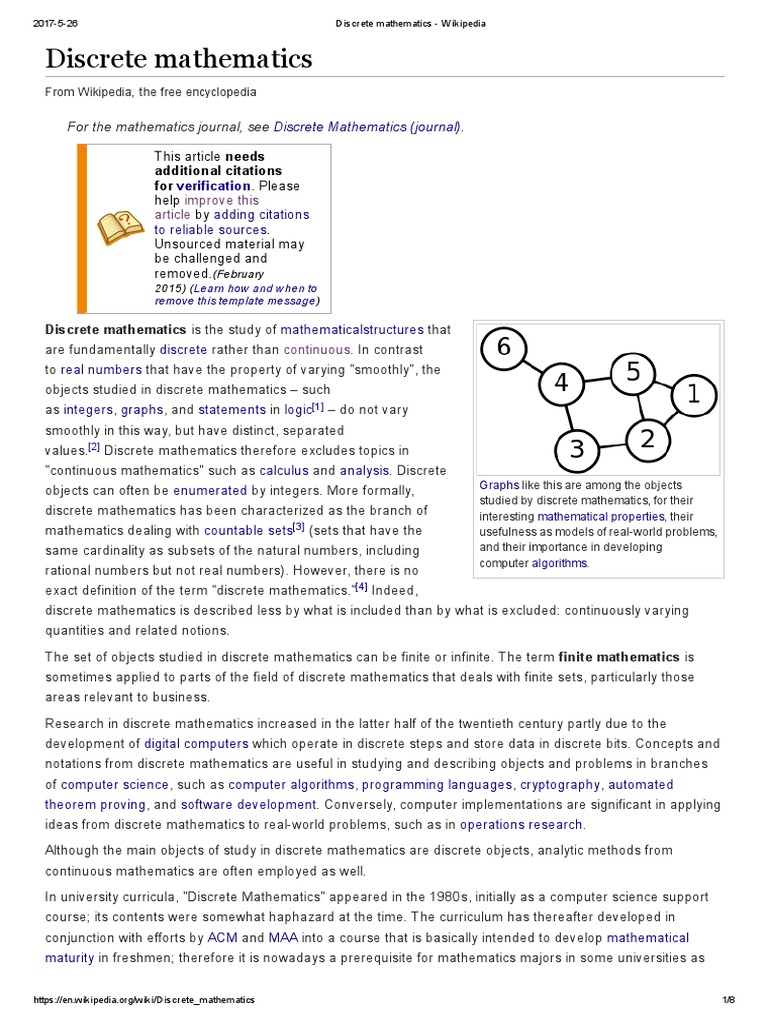 Discrete Mathematics - Wikipedia PDF | PDF | Discrete Mathematics | Combinatorics