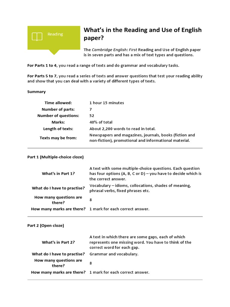 FCE Cambridge - Exam Parts | PDF | Test (Assessment) | Semiotics