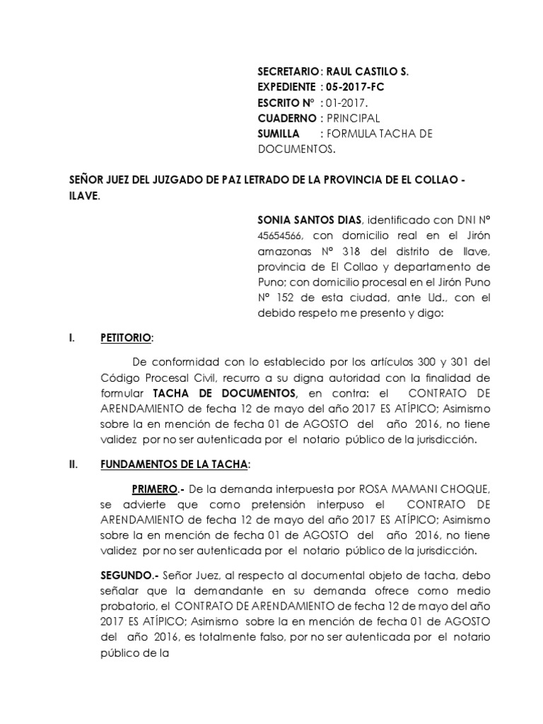 Tacha de Documentos | PDF | Evidencia (ley) | Ley procesal