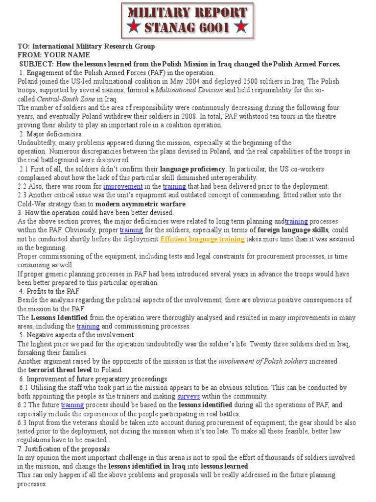 Military Report Example Lev4 | PDF | Poland | Procurement