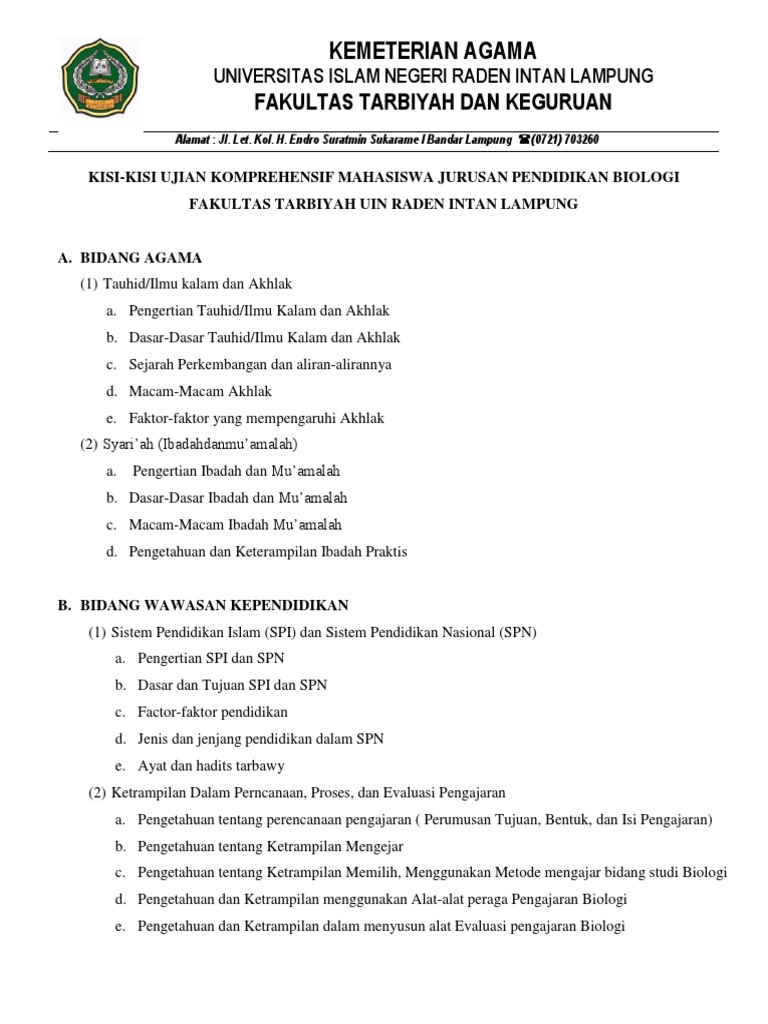 Kisi Kisi Ujian Kompre | PDF