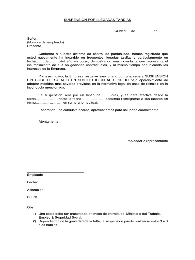 Suspension Por Llegada Tardia | PDF