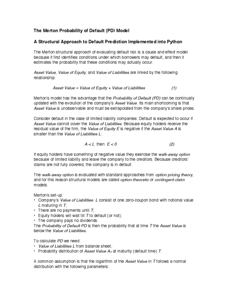 Merton PD Model | PDF | Volatility (Finance) | Equity (Finance)