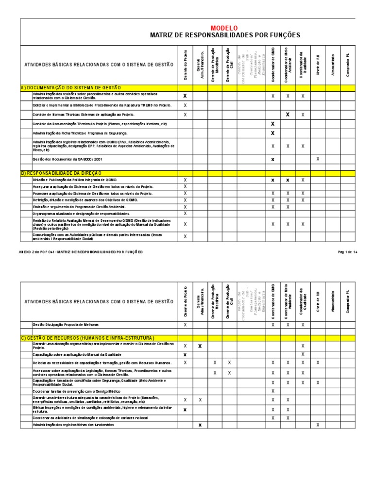 Matriz de Responsabilidades por Funções | PDF | Qualidade (negócios ...