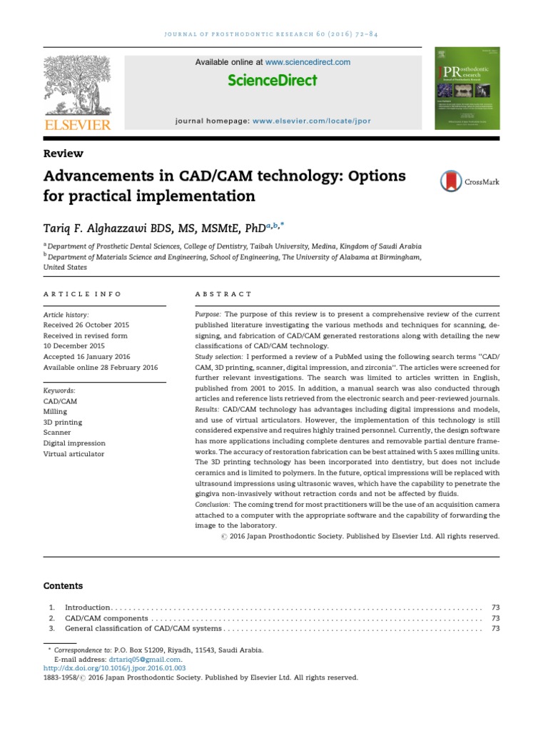 Advancements in CAD/CAM Technology | PDF | Image Scanner | Dental Implant