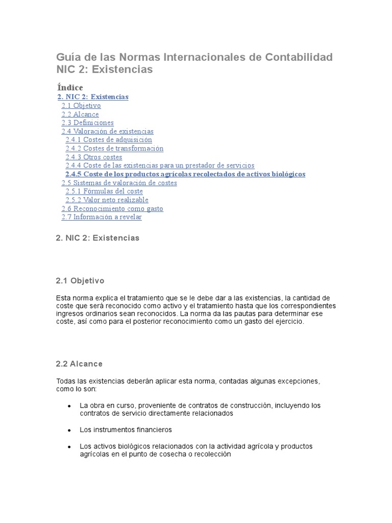 Guía de Las Normas Internacionales de Contabilidad NIC 2 | PDF | Costo ...